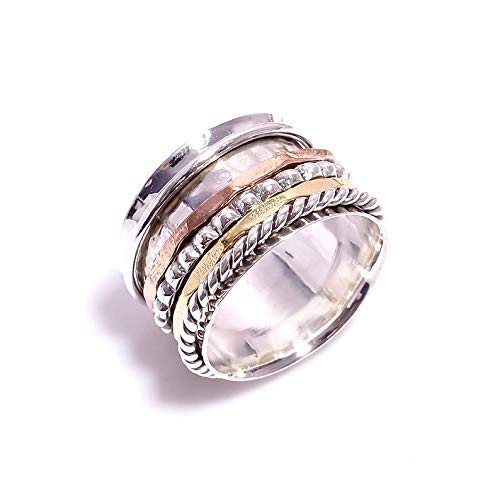 Pooja Handmade Jewelry 925 Sterling Silver Ring, Meditation Ring, Spinner Rings For Women, Statement Ring, Spinning Ring, Fidget Spinner Ring, Hammered Spinner Ring, Mix Metals Ring, Gif For Women
