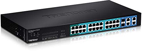 TRENDnet 28-Port 10/100Mbps Web Smart PoE+ Switch, 20 x PoE Ports, 4 x PoE+ Ports, 2 x Gigabit Ports, 2 x Shared Gigabit Ports (RJ-45 or SFP), Rack Mountable, Lifetime Protection, Black, TPE-224WS