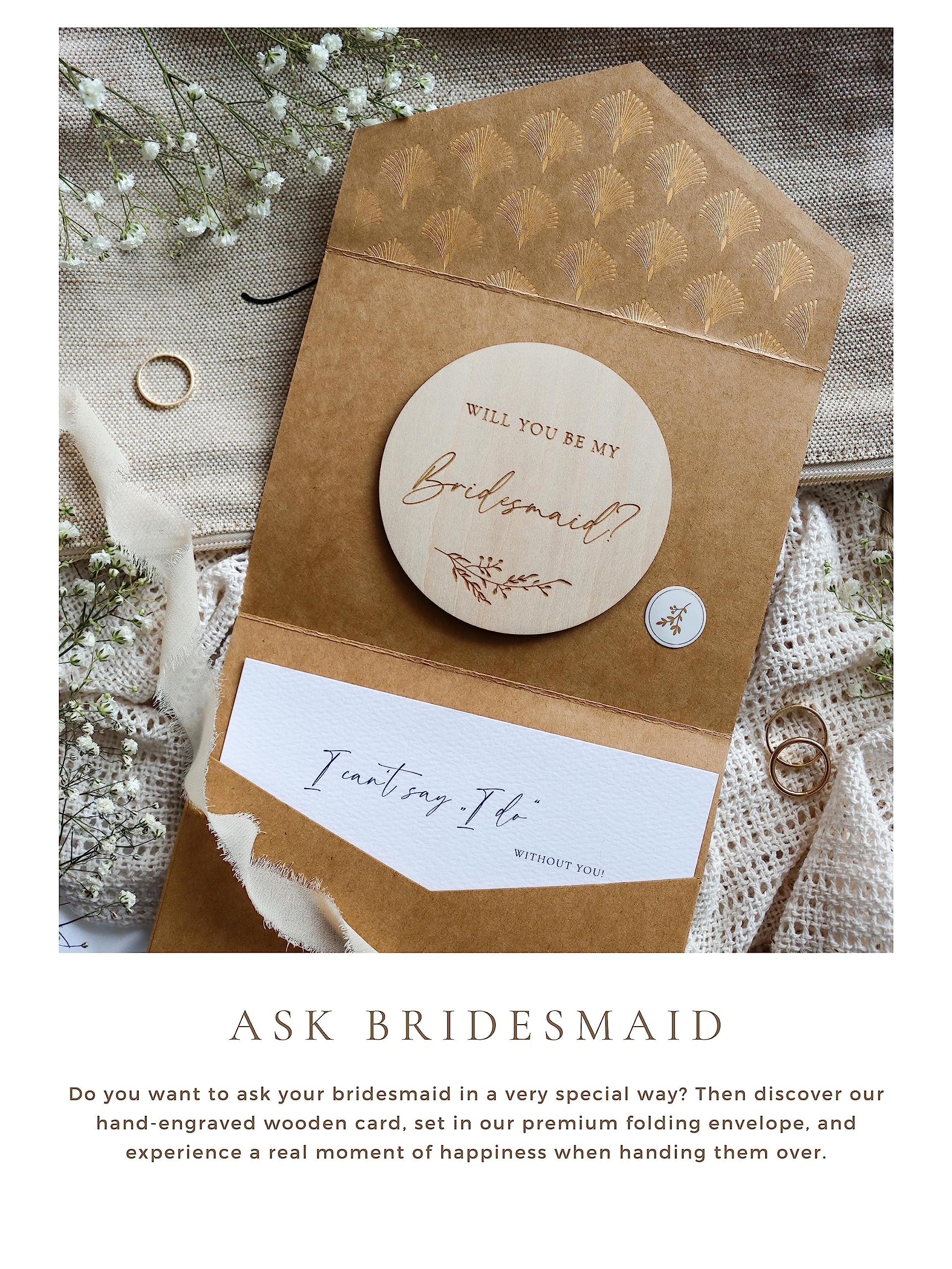 Jolicoon Will you be my bridesmaid wooden card with flip envelope and seal sticker - Bridesmaid proposal card