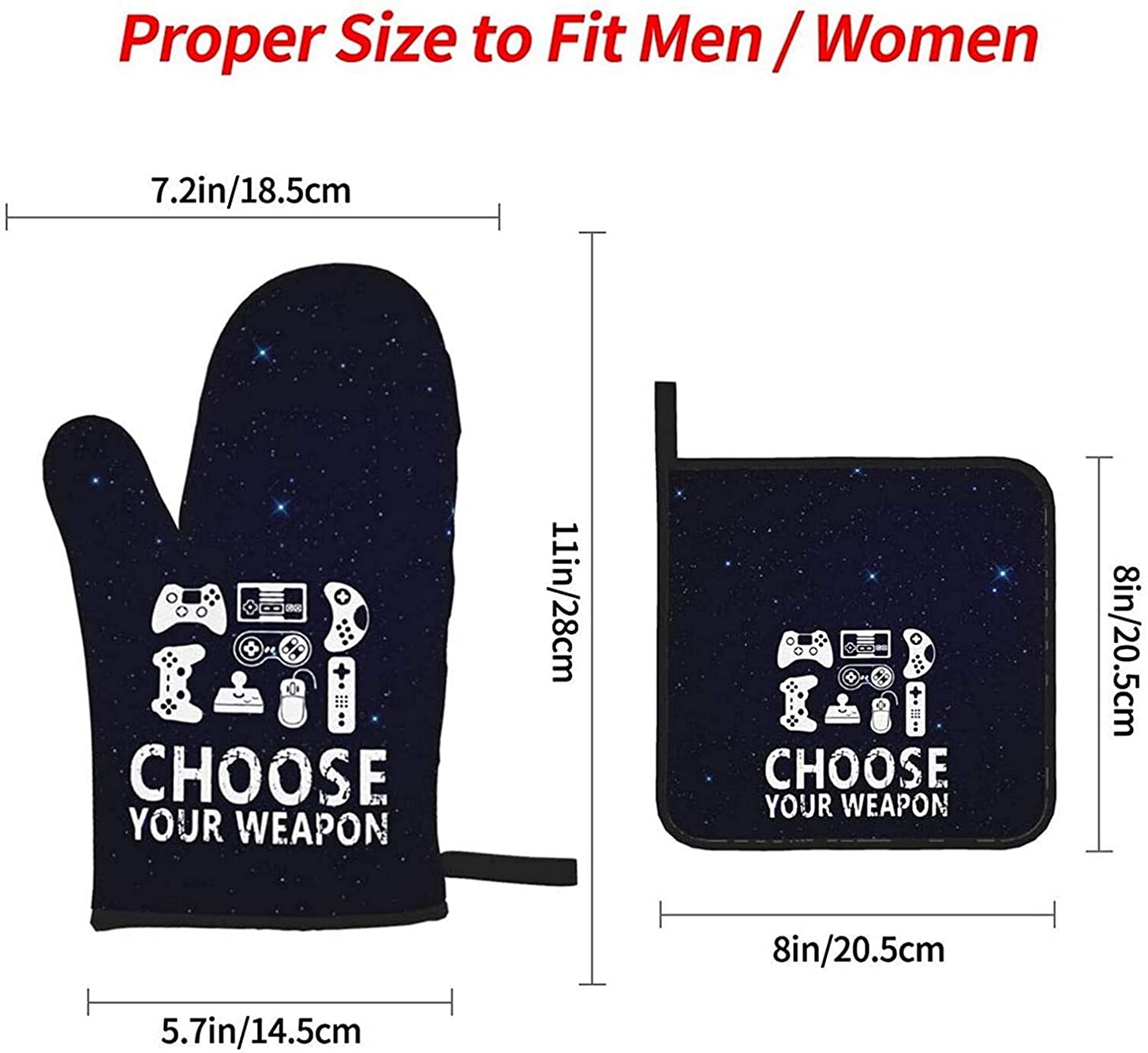 Choose Your Weapon Gamer Oven Mitts and Pot Holders Set of 4 Kitchen Set for Cooking