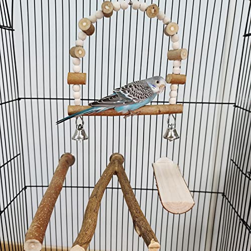 Luonfels Cockatiel Toys Wooden Perch 4 Pack, Bird Cage Natural Platform Hammock Swing Perches for Parakeets Budgie Conures Medium Parrots Hamster