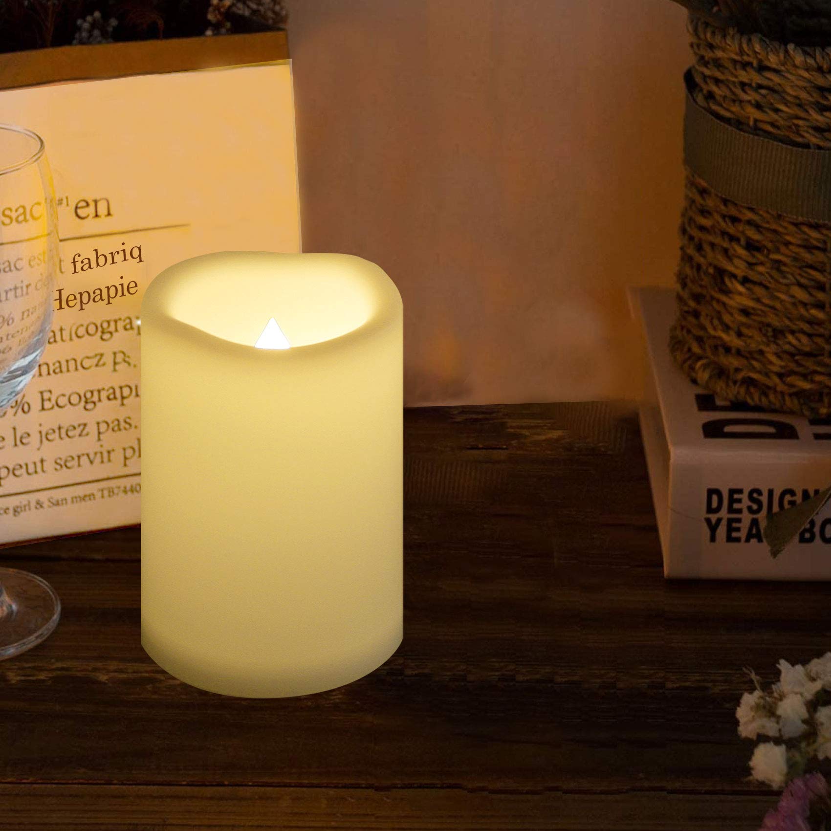 YINCHI Outdoor Waterproof Flameless Candle with Timer Flickering Large Plastic Battery Operated LED Lantern Light Bright Electric Pillar for Outside Patio Garden Party Wedding Decorations 4β(D)x6β(H)