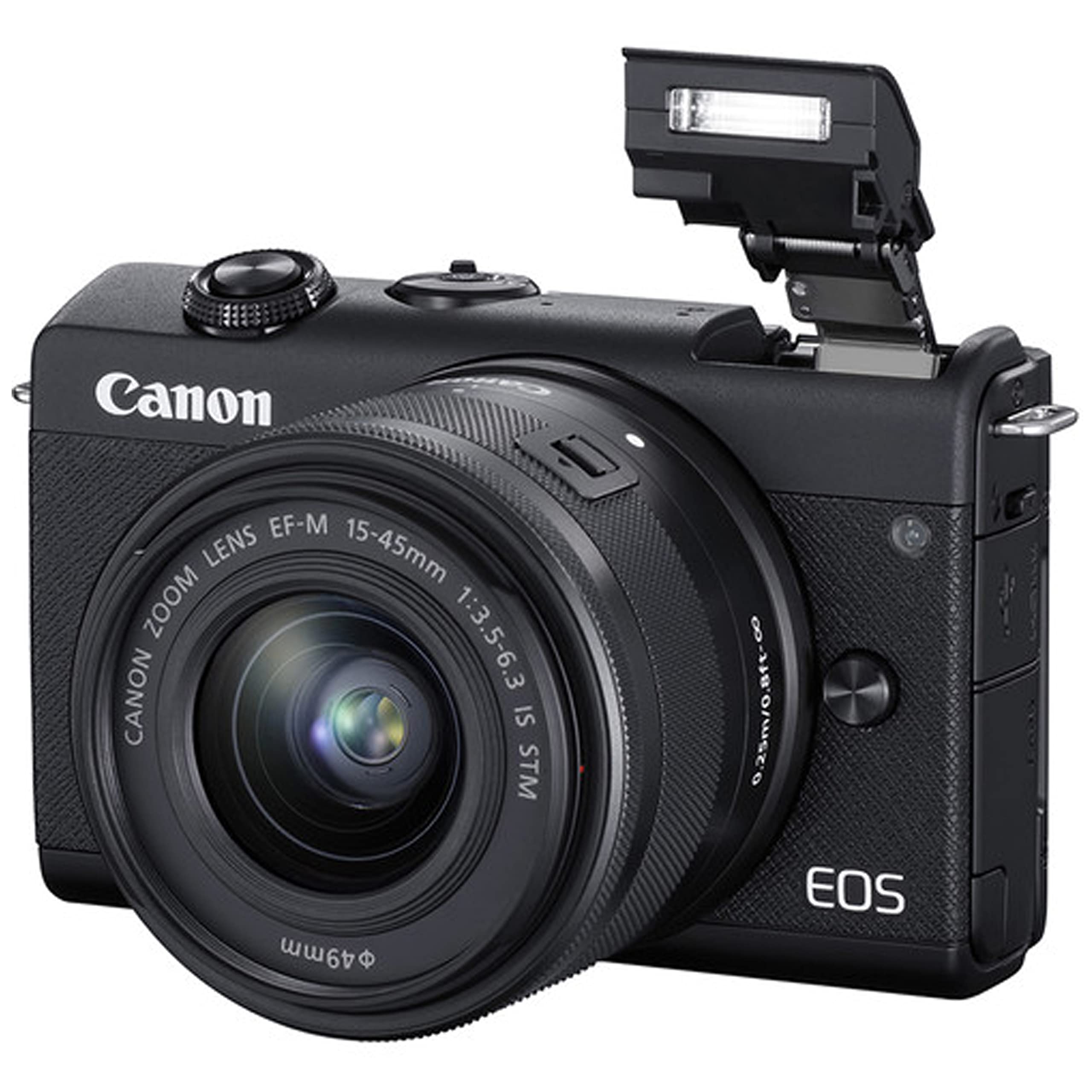Canon EOS M200 Mirrorless Camera (White) w/EF-M 15-45mm f/3.5-6.3 is STM Lens + EF 75-300mm f/4-5.6 III Lens + 2X 64GB Memory + Case + Microphone + Tripod + More (35pc Bundle)