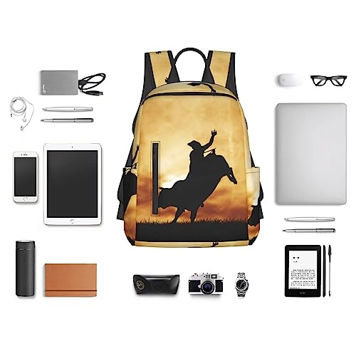 GAGALU Laptop Backpack Cool Bull Riding Printed Lightweight Outdoors Backpack
