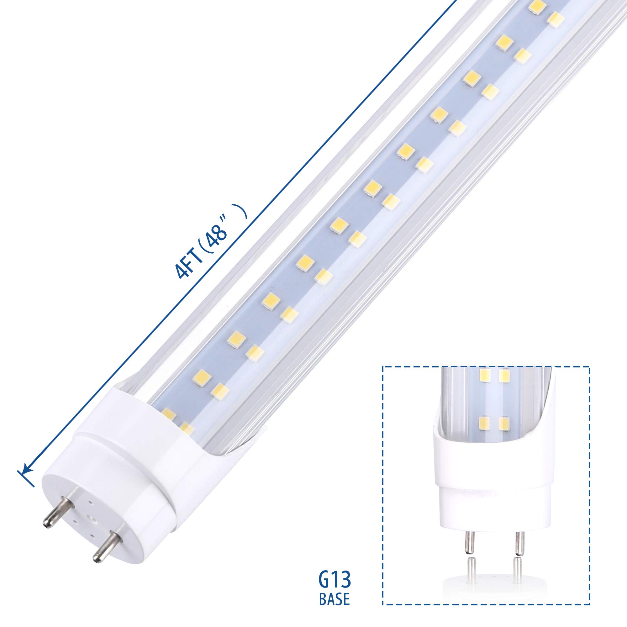 JOMITOP 28w Led Tube Light Bulb 4ft, Ballast Bypass Required,2pin G13 End 3360 Lumens, Cold White 6000K, Replace 80W Fluorescent Light,Dual-End Powered Clear Cover AC 85-265V Pack of 4