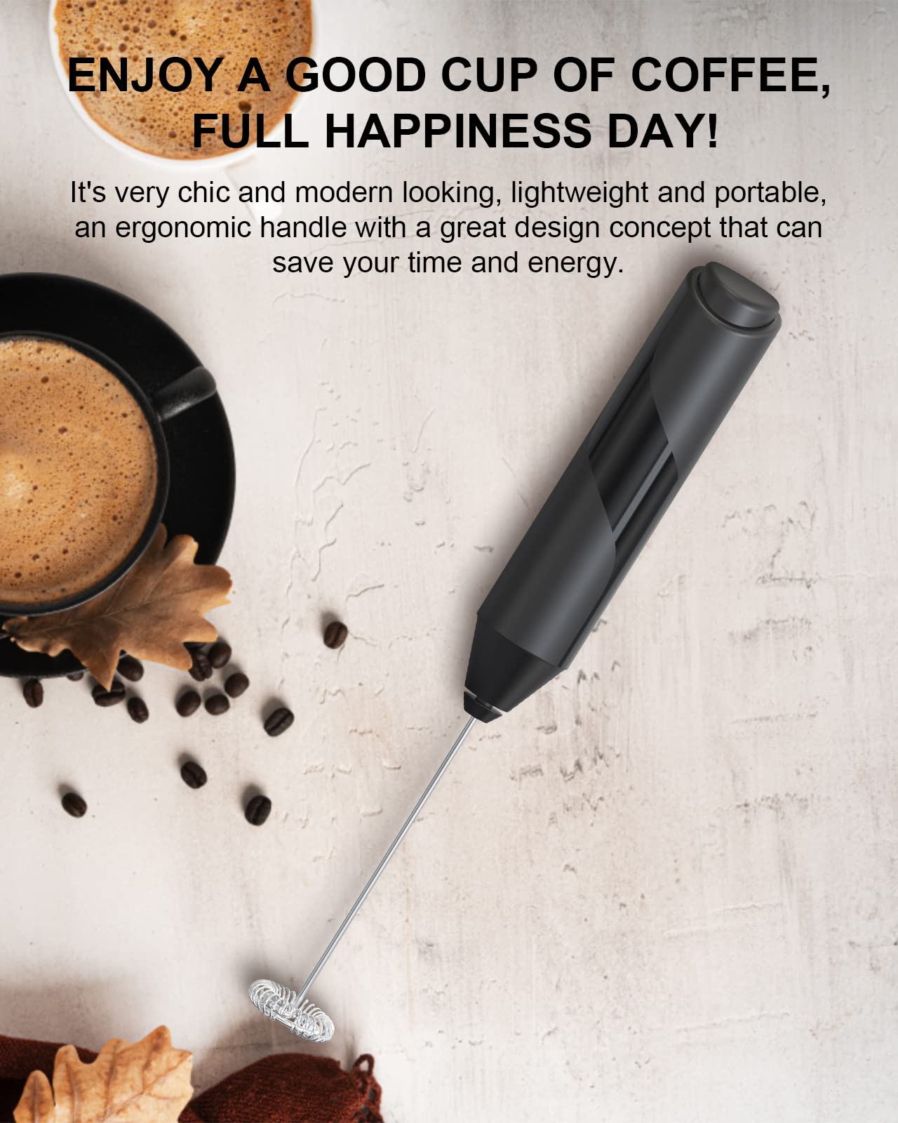 COKUNST Milk Frother Handheld, Battery Powered Drink Mixer for Matcha Coffee, Electric Portable Whisk Drink Mixer Mini Foam Maker for Hot Chocolate Frappe Latte