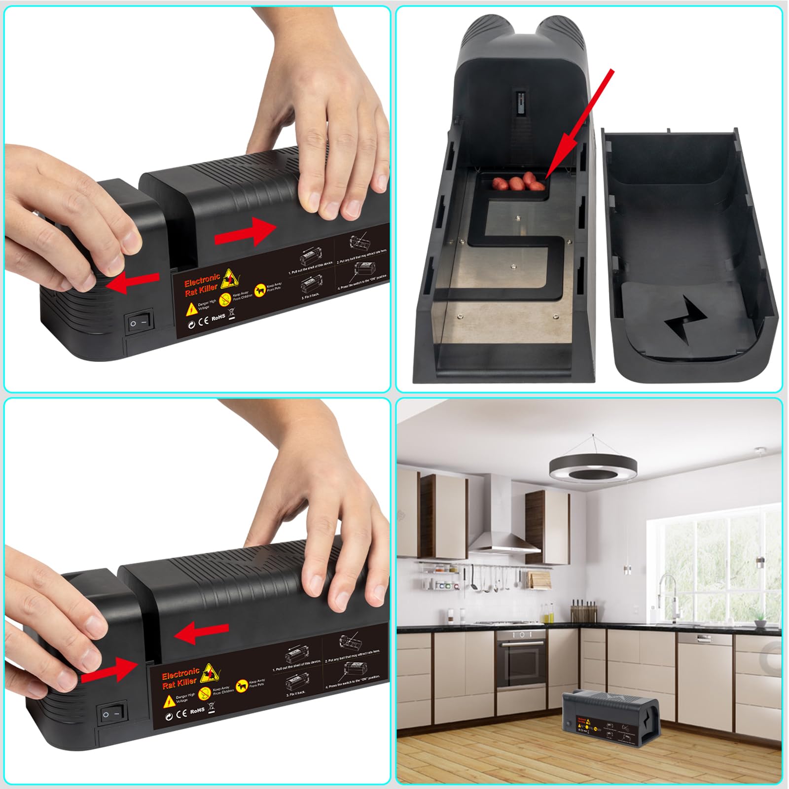 Electric Mouse Trap Zapper,Humane Indoor Mouse Traps for Home- Safe & Effective Mice Traps for House Indoor Kill- Rat Zapper Reusable and No Touch (Black)