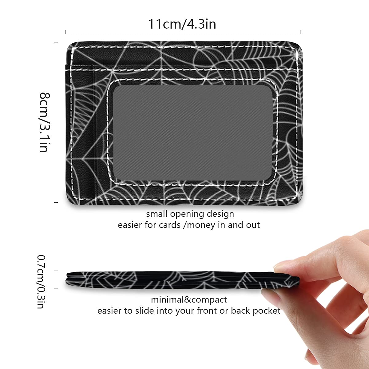 susiyo White Spider Web Slim Minimalist Wallets Rfid Blocking Card Wallets PU Leather Front Pocket Wallets for Men and Women