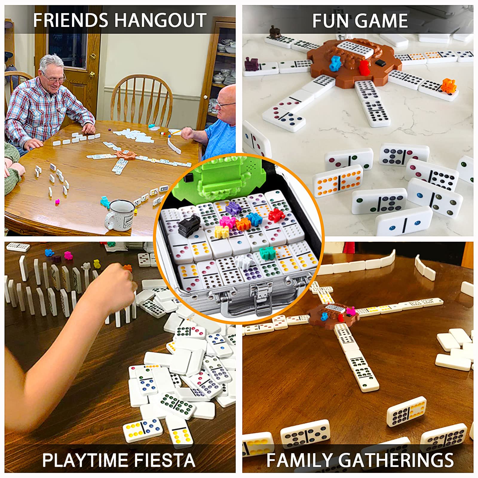 Yinlo Mexican Train Dominoes Set with Sound Effects, Mexican Train Dominoes Game for Travel, 91 Tiles Double12 Colored Dominoes Game Set with Aluminum Case