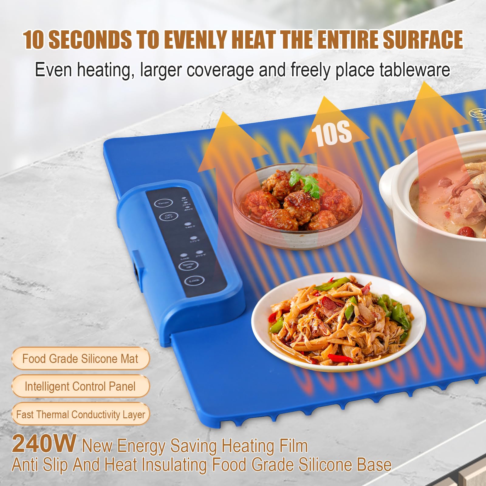 Electric Warming Tray 2024 New,Portable Silicone Food Warmer Heater Mat,Travel Roll Up Fast Heating Pad,Foldable Keep Plates Fast Warm for Buffets Party,Large Surface Area with Adjustable Temperature