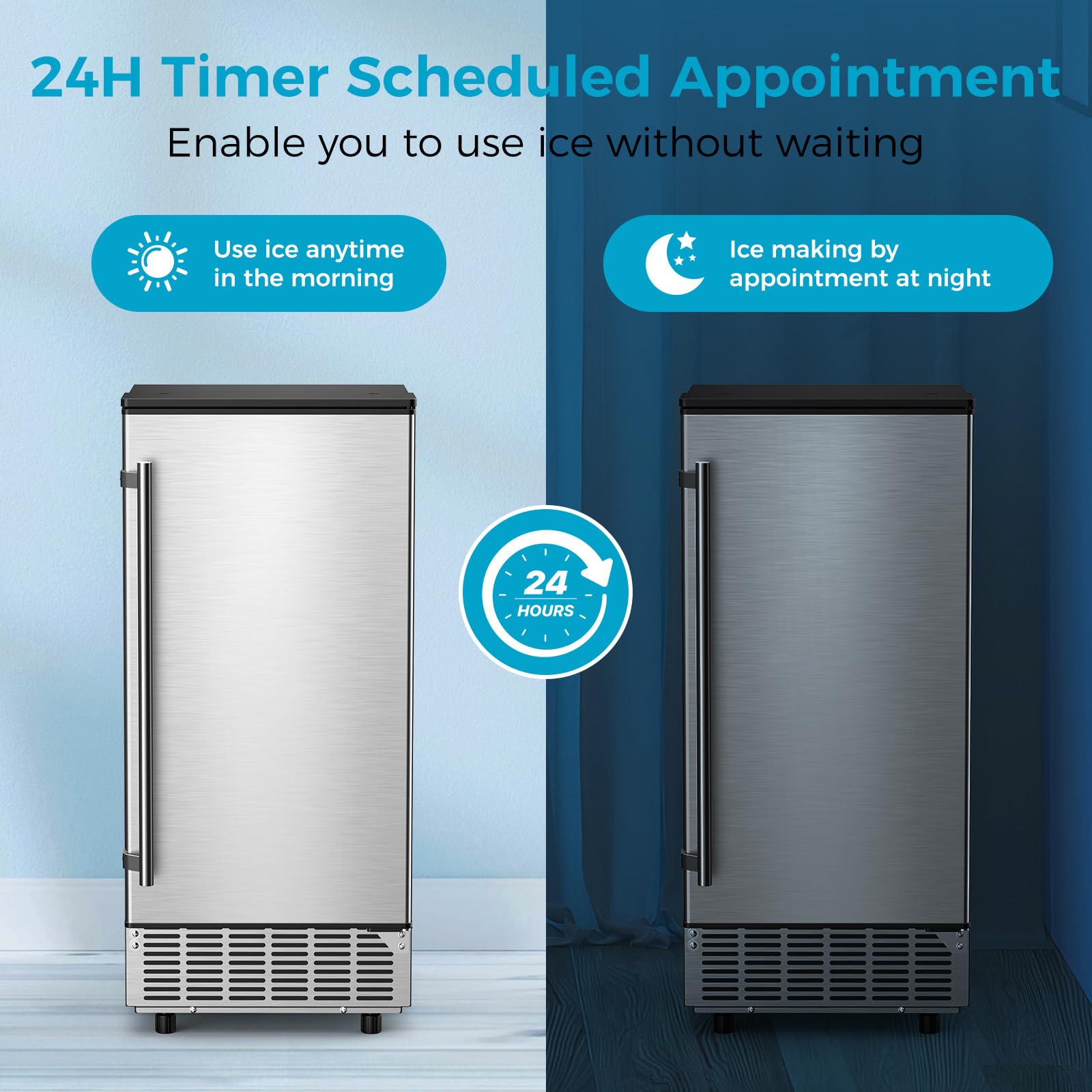 COWSAR Commercial Ice Maker, 80lbs/24H Stainless Steel Under Counter ice Machine with 25lbs Ice Storage Capacity, 40 Ice Cubes/Cycle, 24H Timer & Self-Cleaning, Freestanding Ice Maker for Home Office