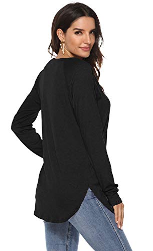 Newchoice Womens Fall Clothes,Raglan Long Sleeve T Shirts Curve Hem Flare Tunic Tops (L,Black)