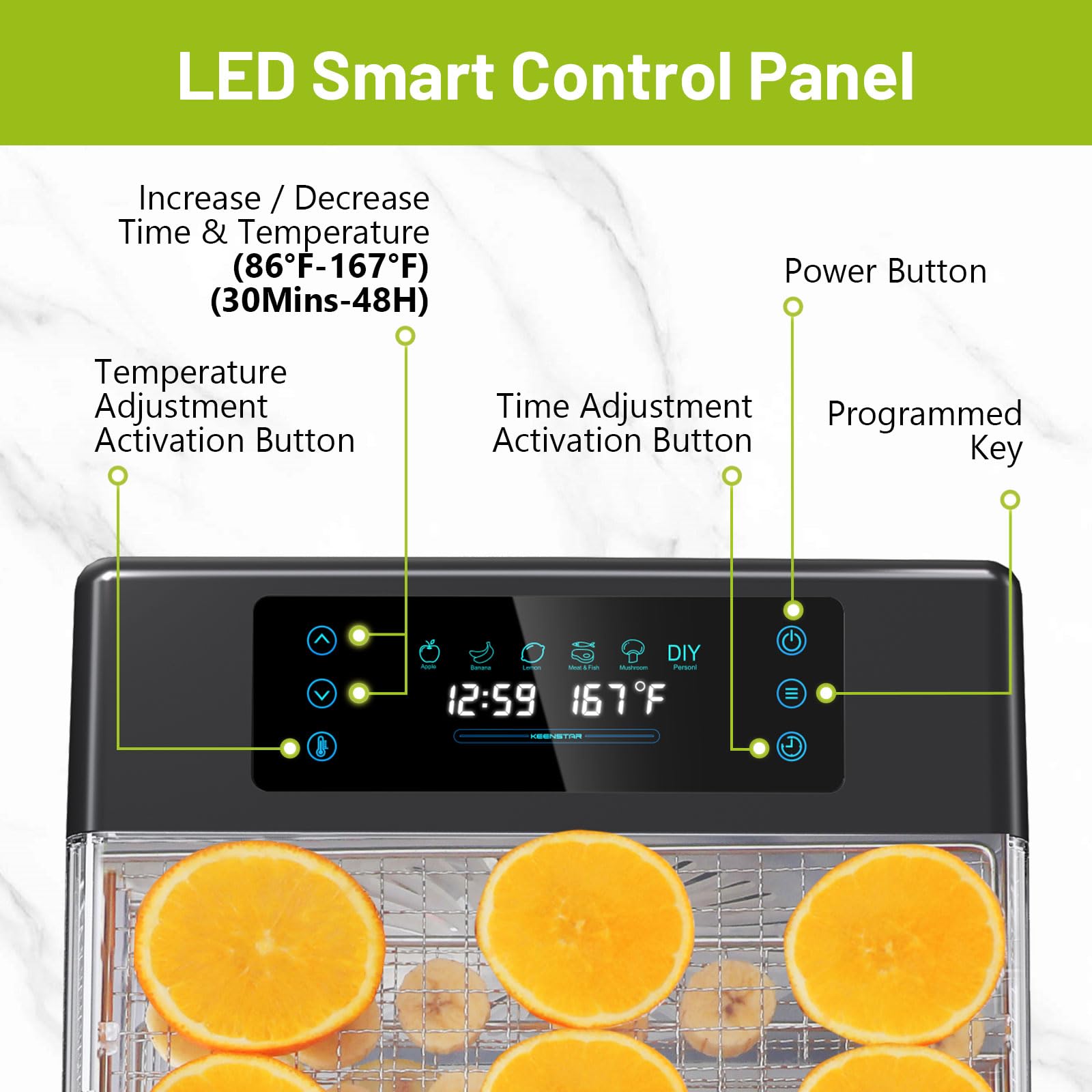 Food Dehydrator Machine Detachable, 8 Stainless Steel Trays, 600W Dryer for Jerky, Herb, Meat, Veggies, Fruit, Dog Treats, LED Display, 48H Timer & 86℉-167℉ Temperature Control, Recipe Book Included