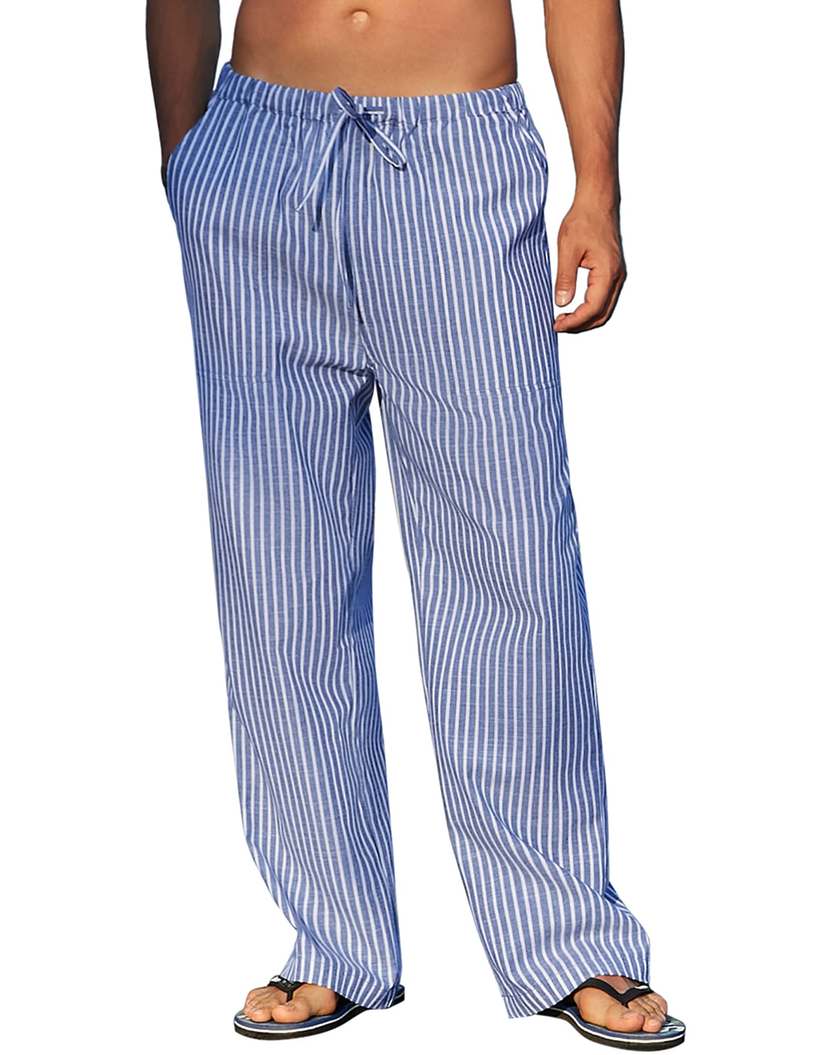 COOFANDY Men Cotton Linen Loose Casual Lightweight Elastic Waist Yoga Beach Pants