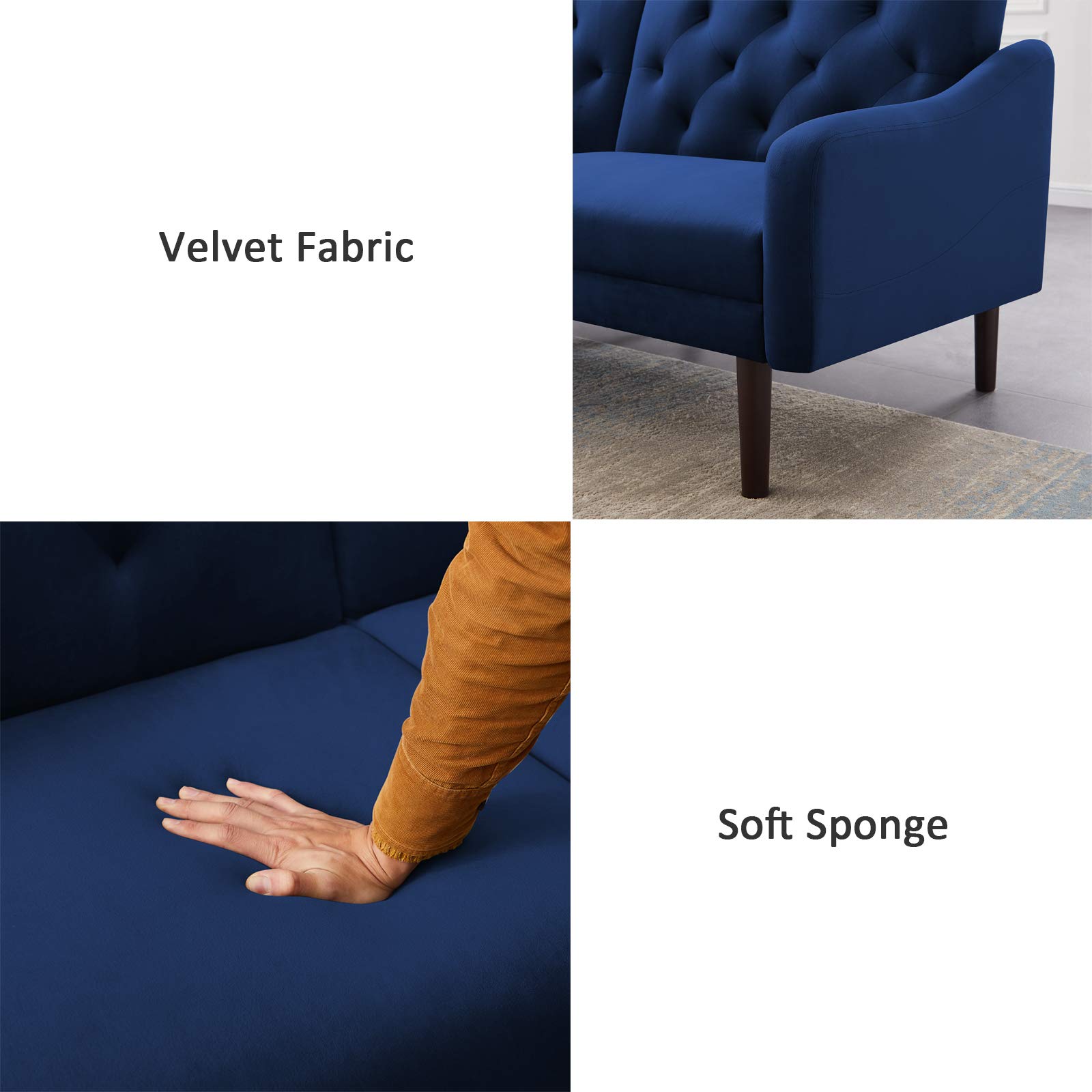 Olela Futon Sofa Bed Convertible Couch Bed with Armrests Modern Living Room Velvet Sofa Bed, Folding Recliner Futon Couch Sleeper Set with Wood Legs,Blue