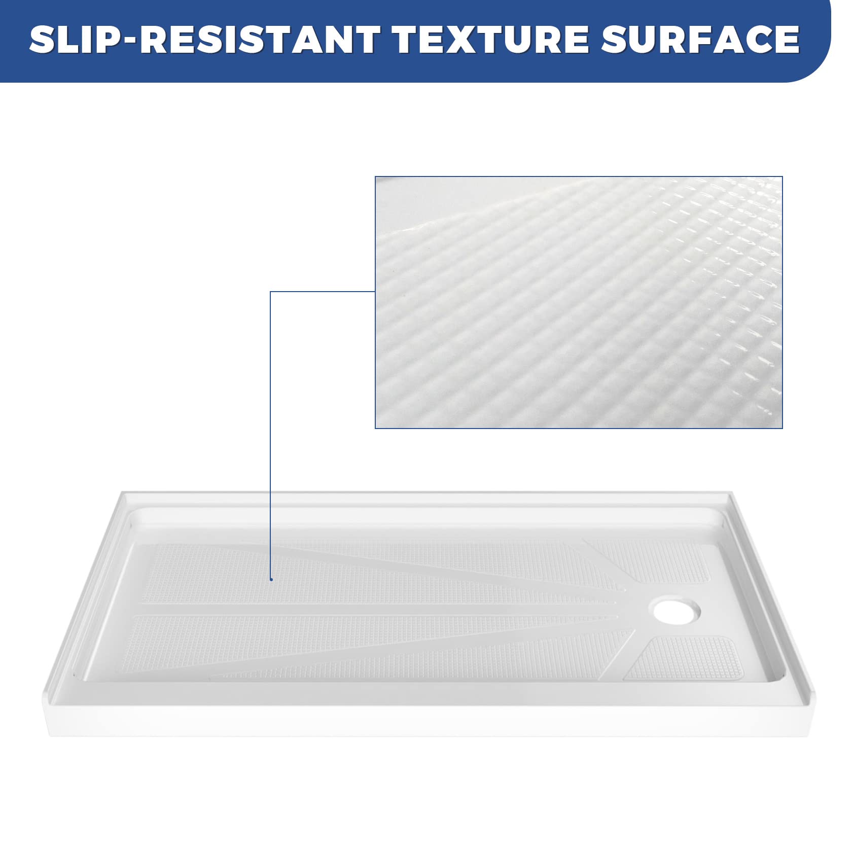 CKB 60 in. L x 30 in. W Right Drain Shower Base, Single Threshold Shower Pan with Slip Resistant Textured Surface, White