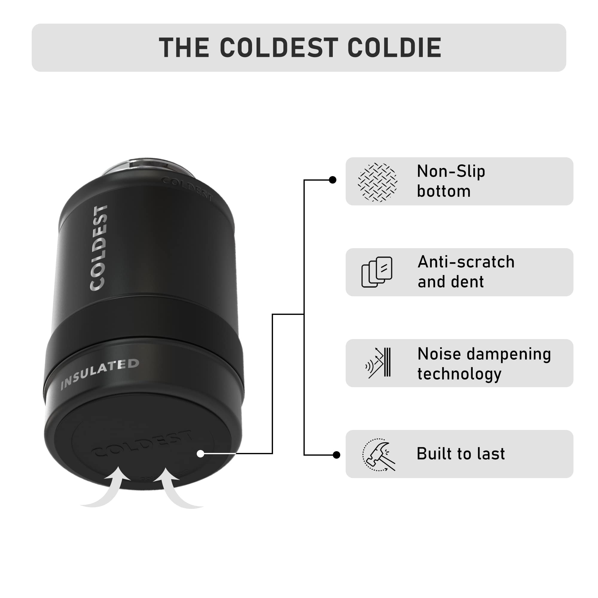 COLDEST Standard Can Cooler for Beer, Soda, Sparkling Water | Vacuum Insulated Stainless Steel Drink Sleeve Holder for 12 oz Regular Cans