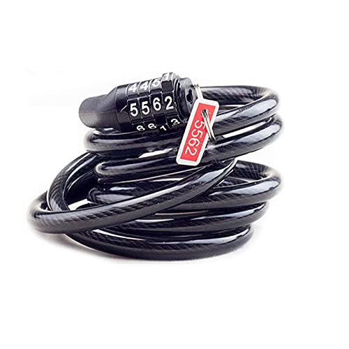 Bicycle Lock Bike Cable Basic Self Coiling Resettable Combination Cable Bike Locks No Key Bicycle Accessories Anti-Theft, Anti-Loss, Easy to Carry (Color : BK)