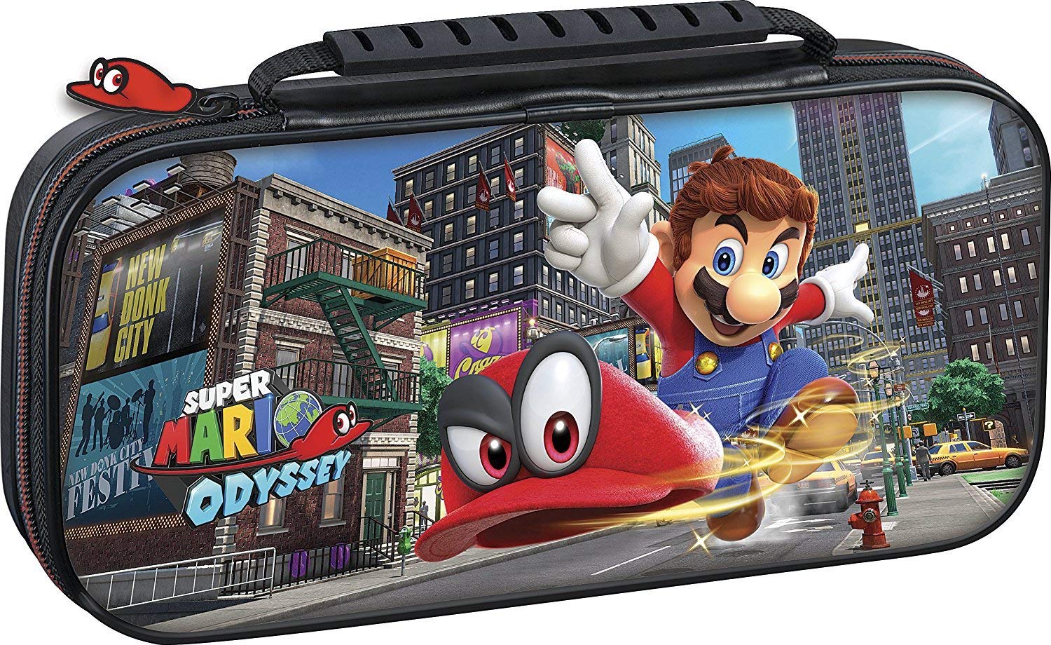Nintendo Switch Bundle: 32GB Console Red and Blue Joy-Con, Nintendo Switch Wheel (set of 2), Super Mario Odyssey Video Game and Deluxe Travel Case (Renewed)