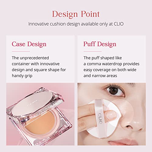 CLIO Kill Cover Mesh Glow Cushion Refill Included (15g*2, 4 GINGER) - Foundation Cushion, Korean Cushion, Glowy Skin Makeup