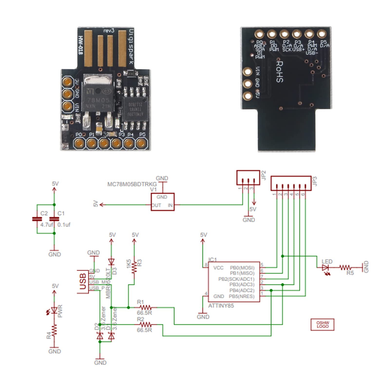 DIANN 2pcs Digispark Kickstarter Attiny85 General Micro USB Development Board with Cable