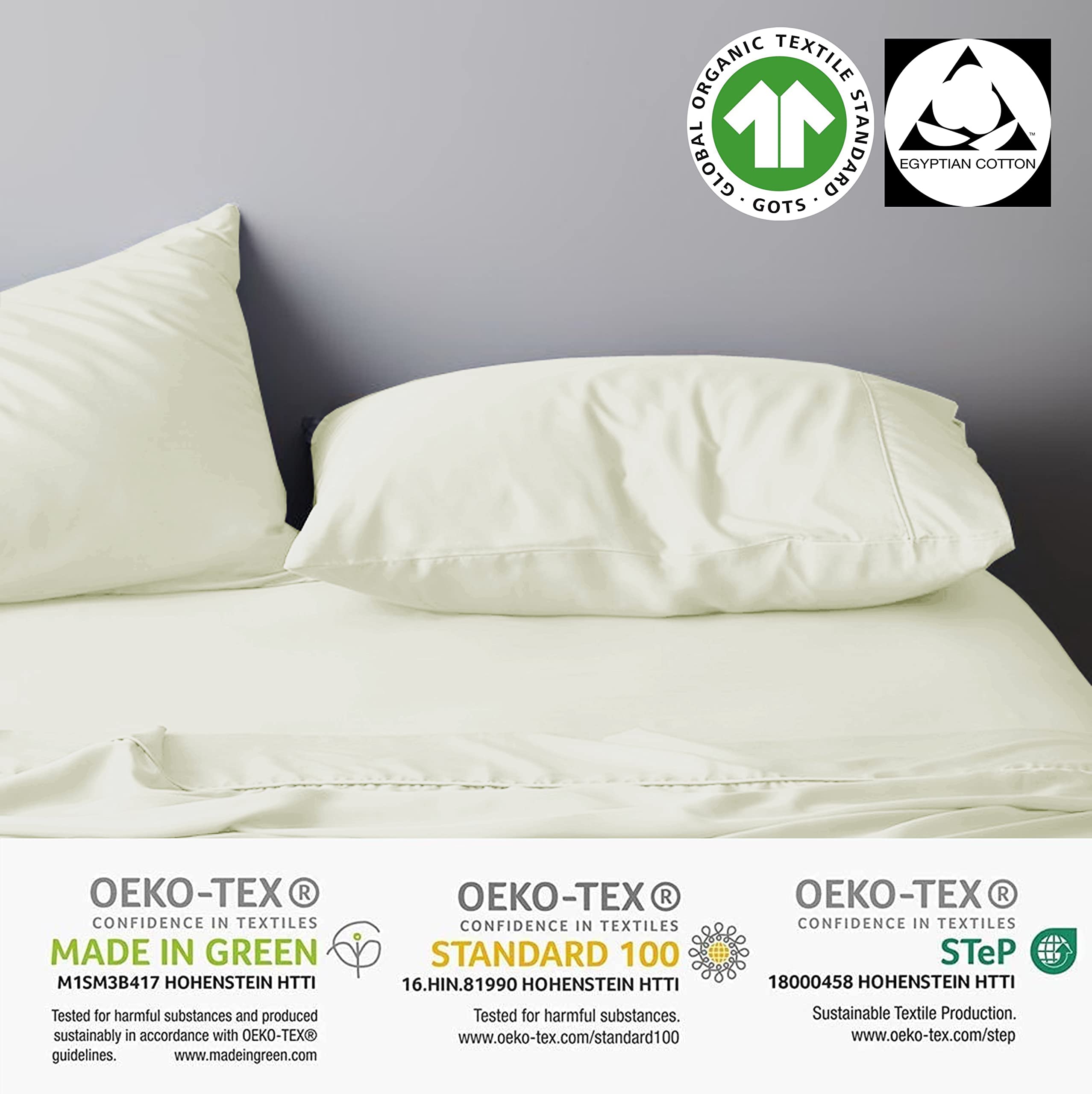 Certified 100 % Long Staple Pure Organic Egyptian Cotton 1200 Thread Count Soft Silky Sateen Weave -18”Deep Pockets-Easy Fit -Breathable & With Gift Box Packed – Queen Ivory 4 Piece Sheet set
