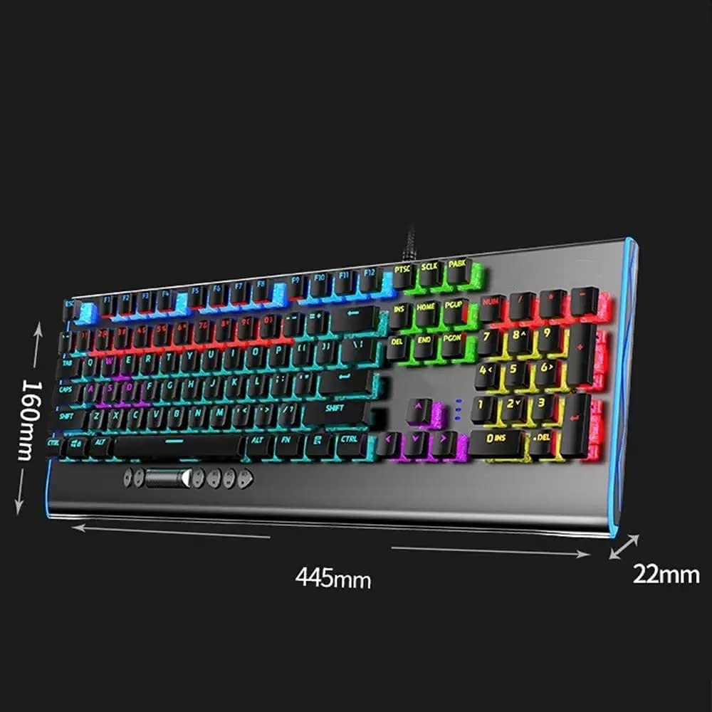 EYEARN Mechanical Gaming Keyboard, USB Wired Mechanical Keyboard, LED Rainbow Backlit Wired Keyboard, Suitable for Office, Games, Work, Family, Competitive Games (104 Keys) Responsive and Fast
