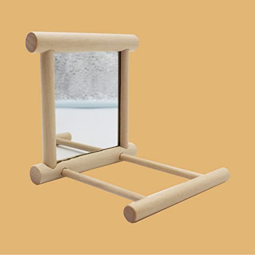 Hiborth Funny Wooden Bird Toy Mirror Stand Platform Toys for Parrots Cockatiel Vogel [Shipped from US]