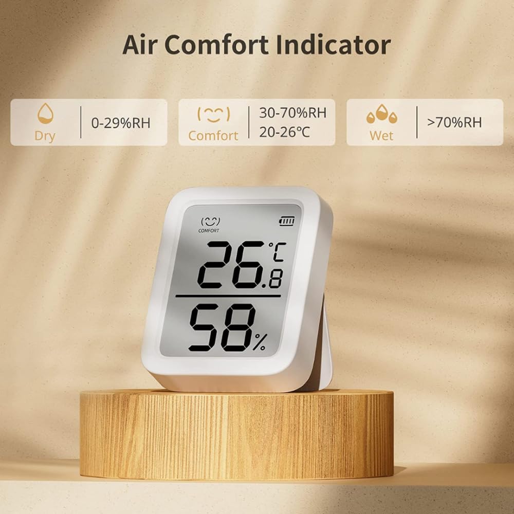 SwitchBot Thermometer Hygrometer, Bluetooth Indoor Humidity Meter for Home, Temperature Sensor with App Control, Large LCD Display, Notification Alerts, 2-Year Data Storage Export