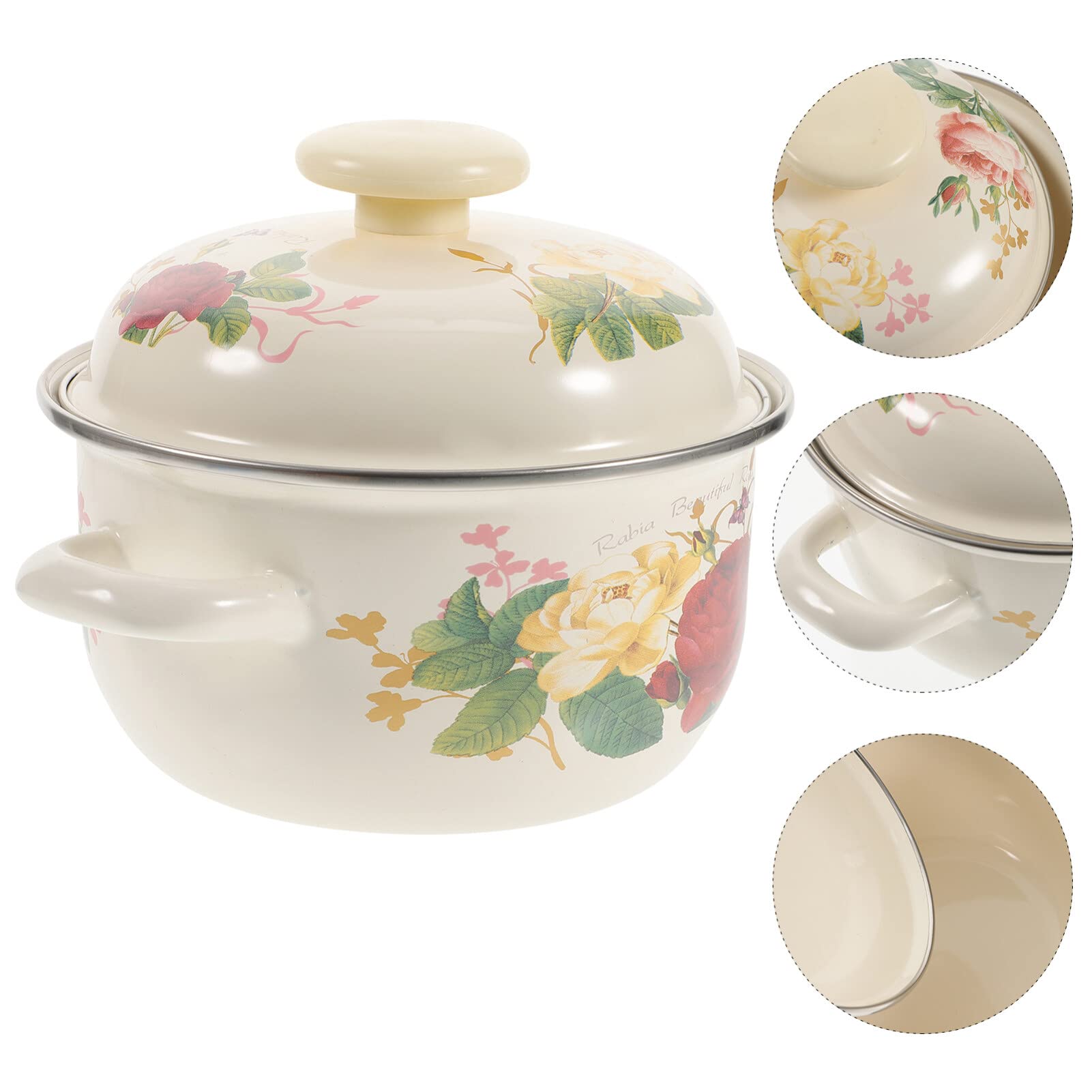 Cooking Pot Enamel Stew Pot Vintage Floral Casserole Pot Oven Pot Stockpot Enamel Camping Cookware Enamelware Pot with Lid and Handle Household Soup Pot random pattern