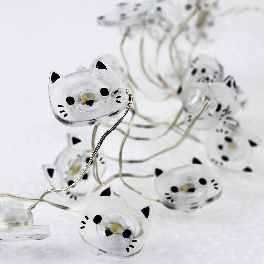 MUMENG String Lights Warm White 20 LEDs Lovely Cat Decoration Lighting Battery Power Fairy Light Easy Installment for Indoor Outdoor Wedding Festoon Party