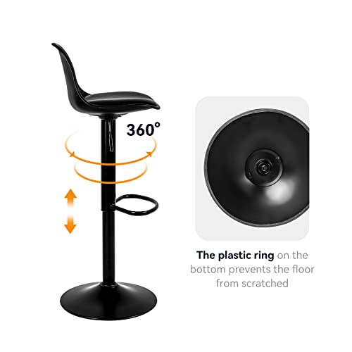 Miereirl Bar Stools Set of 2 Morden Height Counter Bar Stools with Polypropylene Back and Leather Seat,Swivel Adjustable Stool Chair for Home Kitchen Island-Black