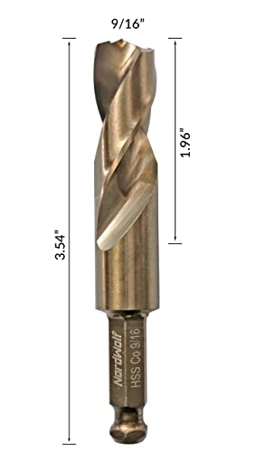 NordWolf 9/16" M35 Cobalt Stubby Drill Bit for Stainless Steel & Hard Metals, with 5/16" Hex Shank for Quick Chucks & Impact Drivers