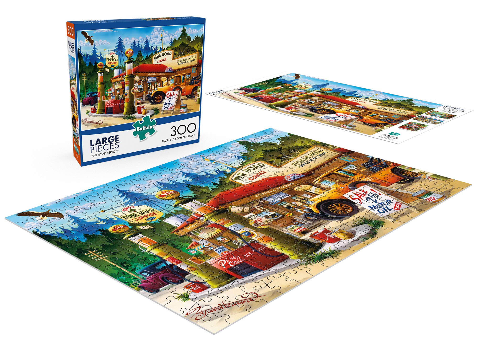 Buffalo Games - Pine Road Service - 300 Large Pieces Jigsaw Puzzle for Adults Challenging Puzzle Perfect for Game Nights - 300 Large Piece Finished Puzzle Size is 21.25 x 15.00