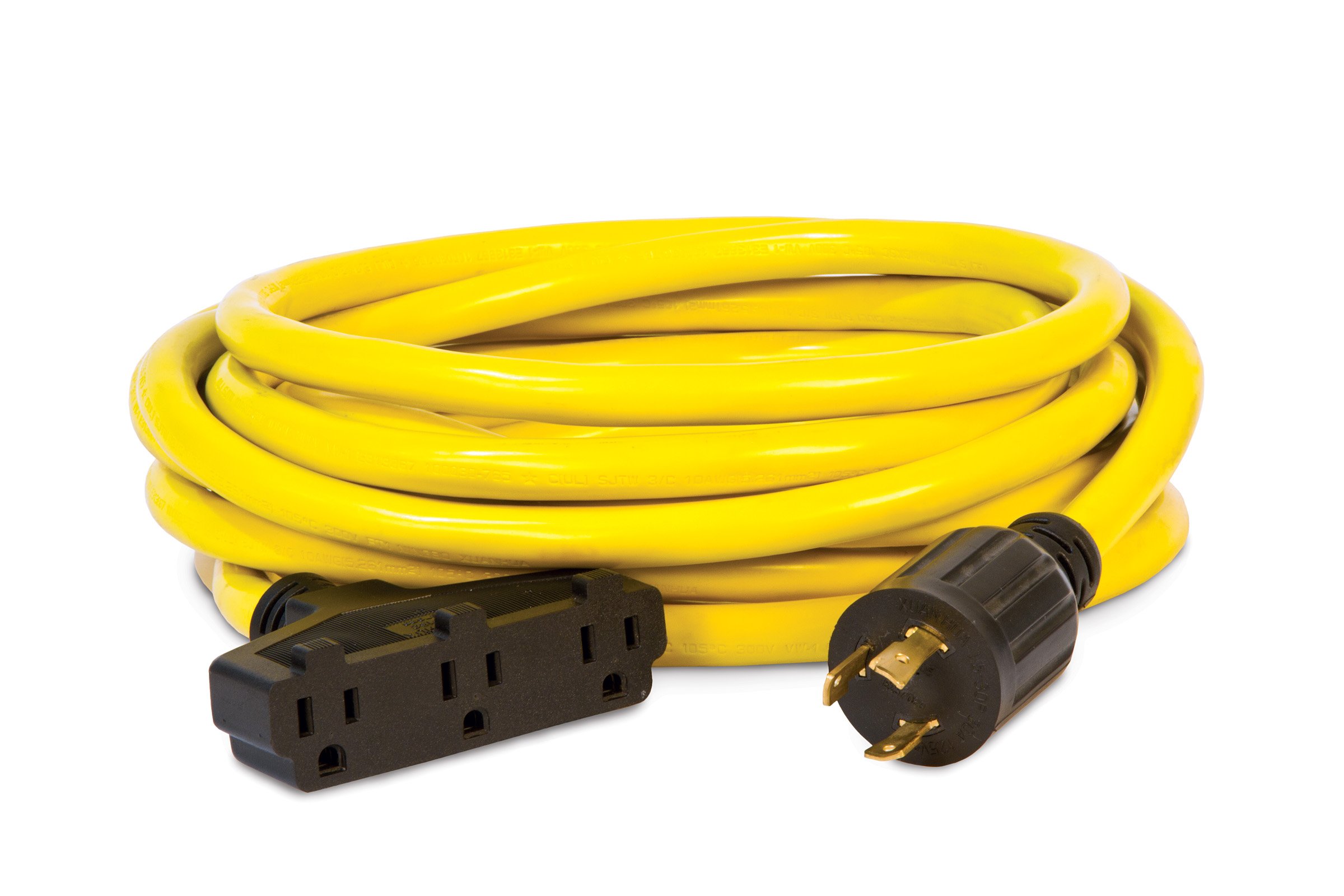 Champion Storm Shield Severe Weather Portable Generator Cover & 48034 25 ft. 30A 125V Generator Power 3750 Watts (L5-30P to Three 5-15R) Extension Cord, Yellow
