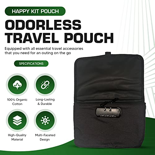 Happy Kit - Travel Pouch Kit with Accessories, Water Resistant Money Bag with Combination Lock, Portable Storage Bag Organizer (Black)