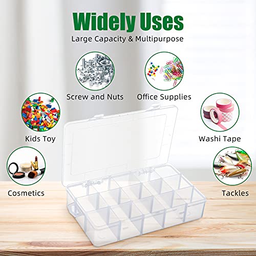 iBune 15 Grids Large Plastic Compartment Container for Washi Tape, Bead Storage Organizer Box Case with Removable Dividers for Jewelry Craft Tackles Tools, Size 11 x 7 x 2.3 in, White¡