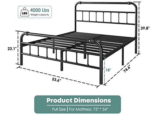 FSCHOS Full-Size-Bed-Frame-with-Headboard and Footboard, 18 Inch Metal Platform , Premium Steel Heavy Duty Bed Frame Full No Box Spring Needed, Easy Assembly, Black