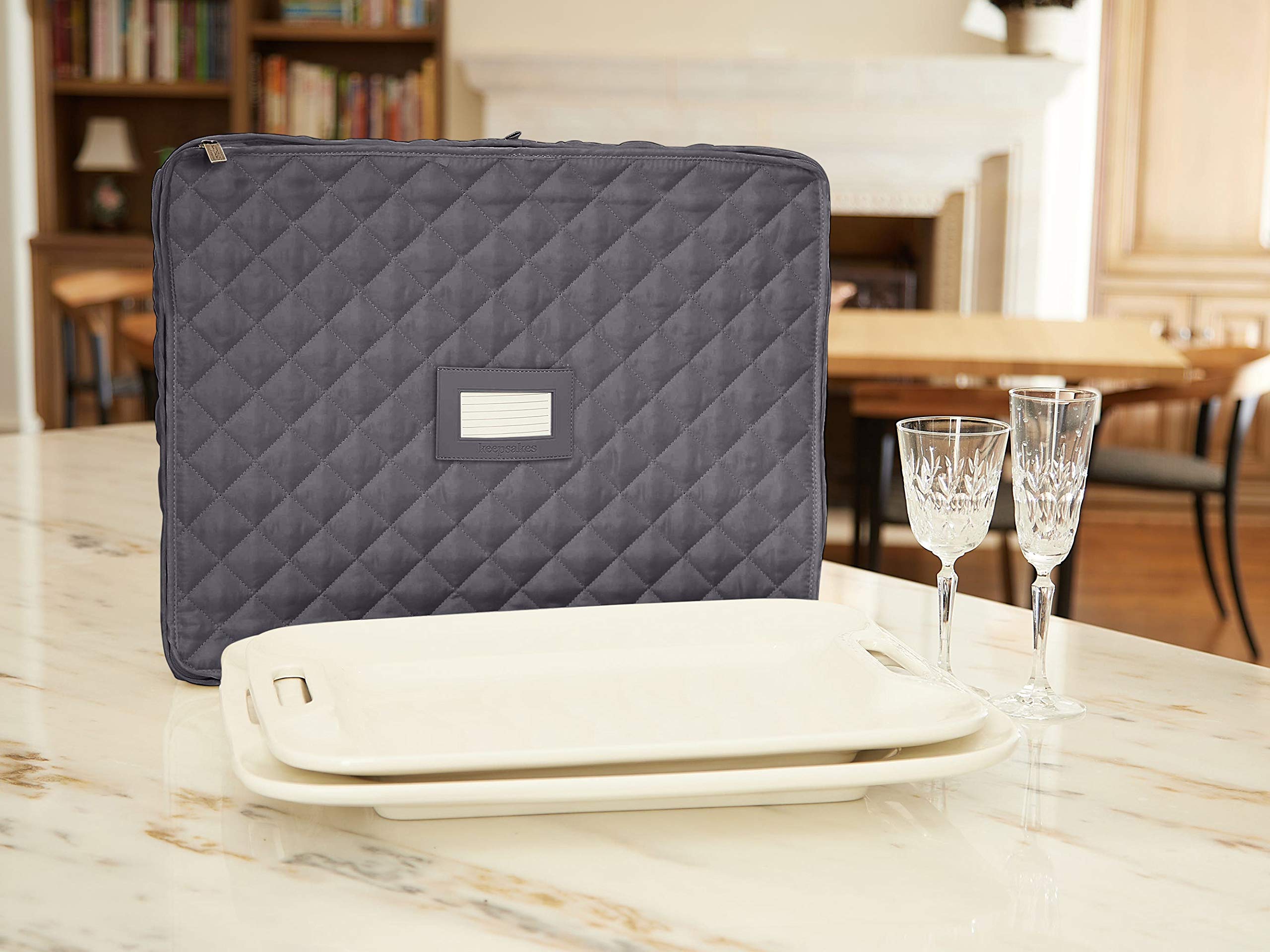 Covermates Keepsakes - Serveware Storage - Padded Protection - ID Window - Stain Resistant - Machine Washable - China Storage-Slate