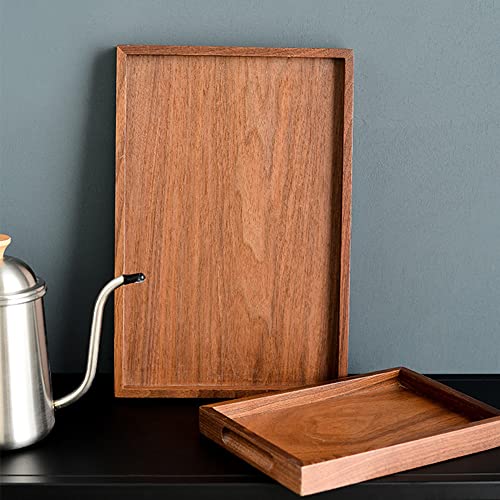 Hiermi Wooden Rectangular Serving Tray, 2 Piece Set of Acacia Wood Plate, Tea/Drink Platter, Dinner Serving Tray, Size_12" x 8" x 1β, 9"x 6.2" x 1β