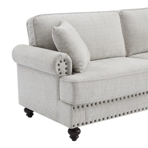 DSXCde Modern Chenille Upholstered Sofas, Sectional Loveseat 2 Seater Couches with Nails and Armrests for Apartment Bedroom Home Office,White