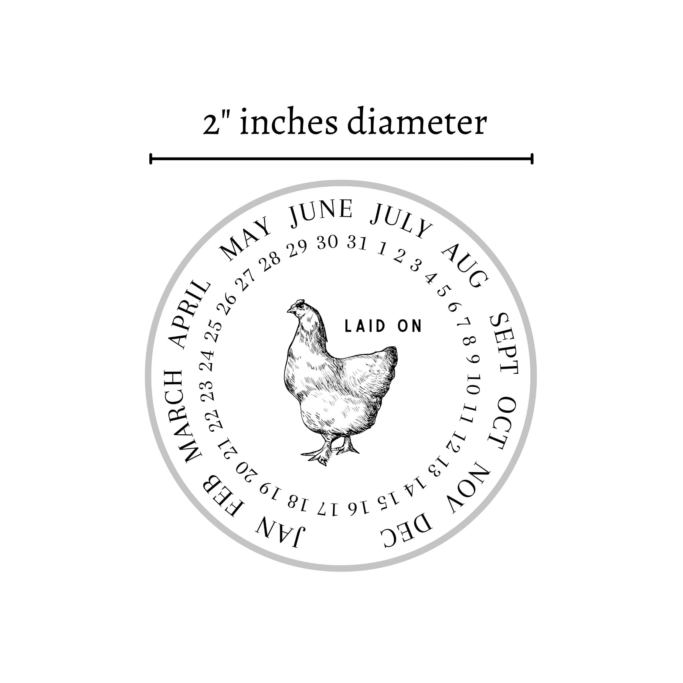 Laid On Date Stickers | 50 Pack | 2" Round Stickers | Farm Fresh Stickers, Egg Carton Stickers, Date Stickers for Fresh Eggs | White and Black with Chicken Design