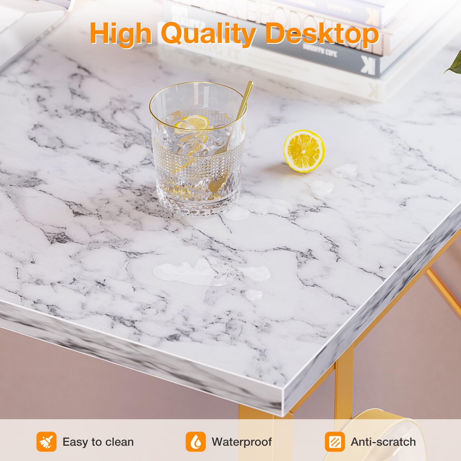 ODK Computer Desk Large Office Desk, 63 Inch Gaming Desk with Storage, Modern PC Desk Work Table with Headphone Hook for Home Office, Spliced Board, White + White Leg