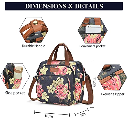 LOKASS Lunch Bag Convertible 3 in 1 Lunch Box Insulated Lunch Backpack Tote Cooler Box Large Capacity Food&Drink Container with Detachable Strap for Women office Beach (Peony)