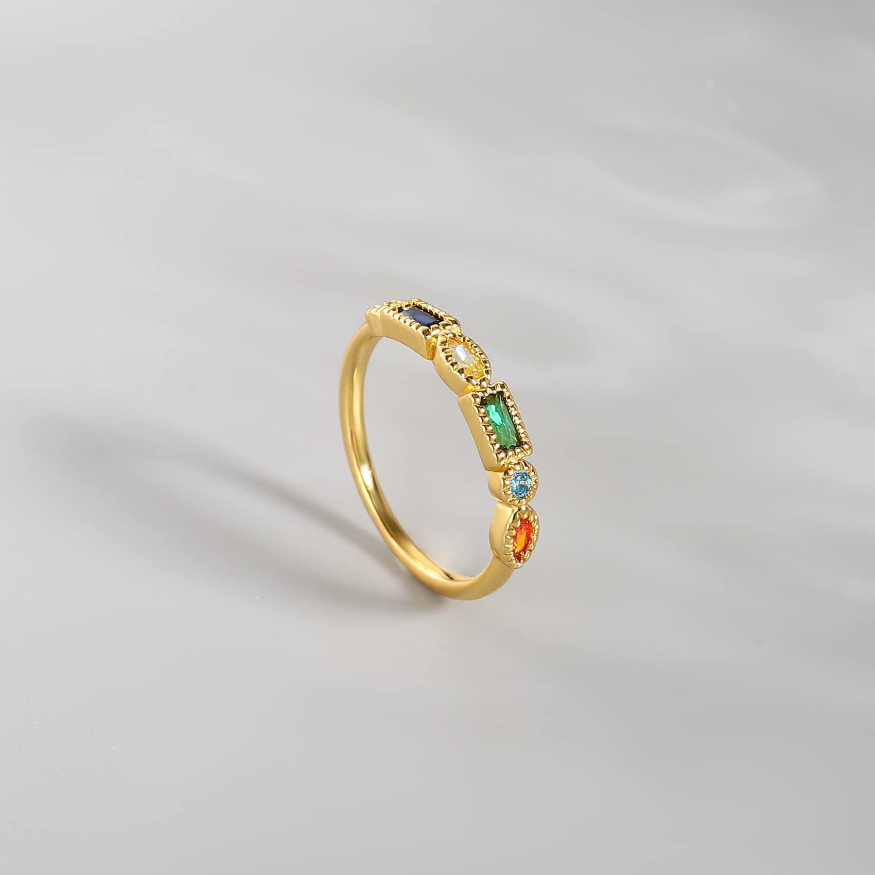 CONRAN KREMIX Gold Stackable Rings For Women 14K Real Gold Plated Simulated Diamond CZ Size 7