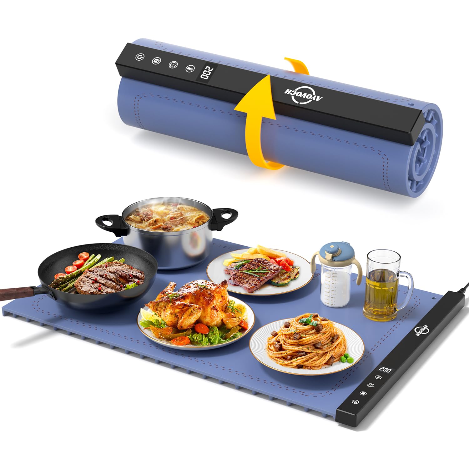 Electric Warming Tray - Full Surface Heating, Foldable Food Warmer for Parties, Premium Silicone Nano-Material, 3 Temperature Settings, Food Warmer for Gatherings, Parties, Everyday Use