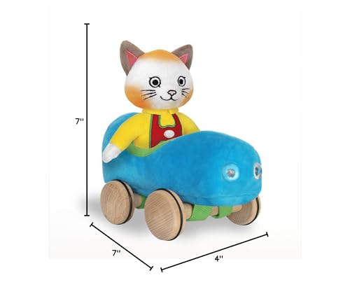YOTTOY Richard Scarry Collection | Huckle Cat Soft Toy with Busytown Blue Car - 2 in 1 Toy