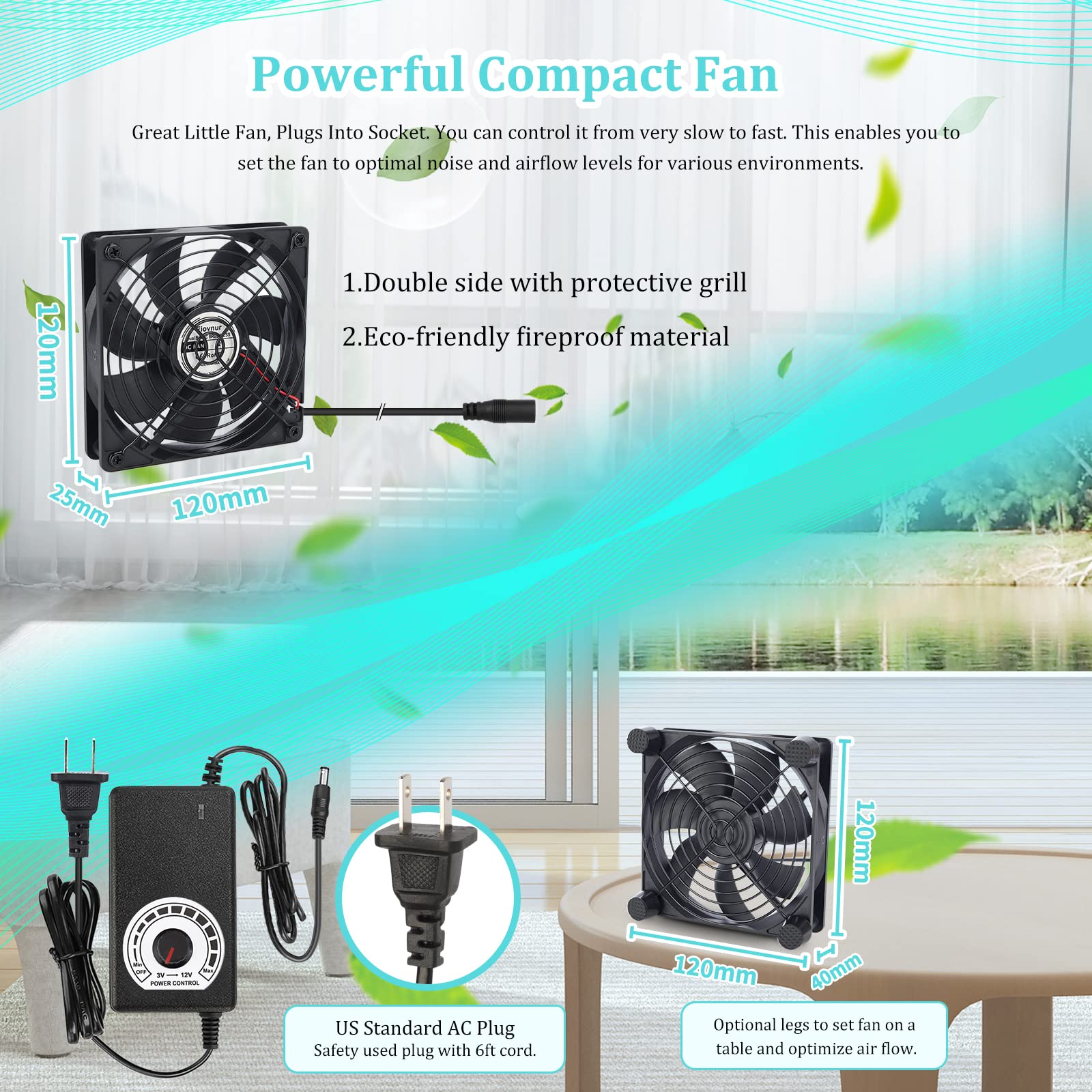 Eiovnur Computer Fan with AC Plug, Variable Speed Fan, 120mm AC Fan 110V 120V 220V 240V, for Terrarium Receiver Amplifier Xbox DVR Component Cooling
