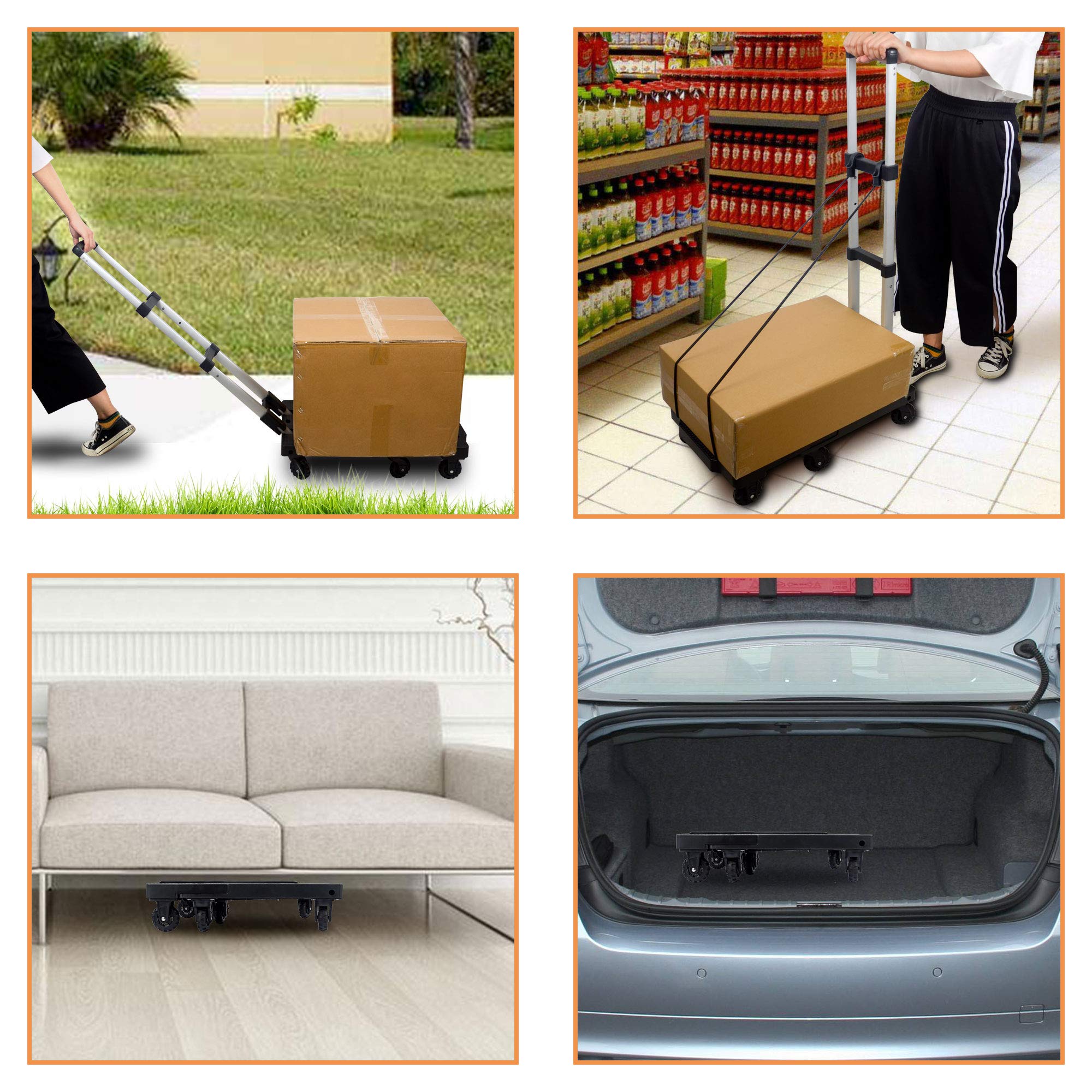 Dolly Cart Portable Hand Truck Lightweight Hand Cart Compact Utility Cart with Heavy Duty Wheels Solid Construction Adjustable Handle for Personal, Moving, Travel and Shopping Use (7 Wheels)