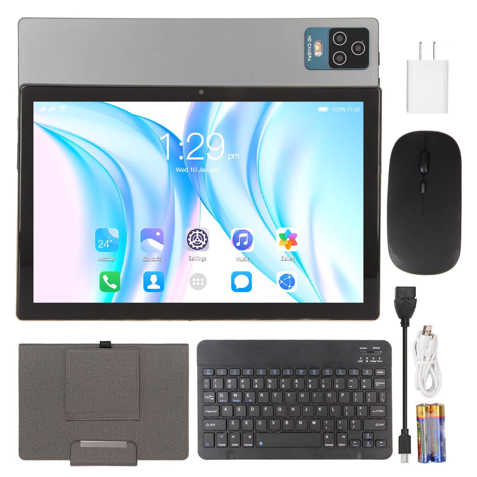 DAUZ 10.1 Inch Tablet PC, 2.4G 5G WiFi Connection 100‑240V USB C Charging Port 5 Point Touch Screen Tablet 8GB RAM 256GB ROM 8 Core Processor for Office (US Plug)